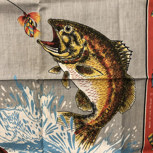 Vintage Fly Rod & Game Fish Bite Pattern Bandana ビンテージ フライロッド ゲームフィッシュ ...