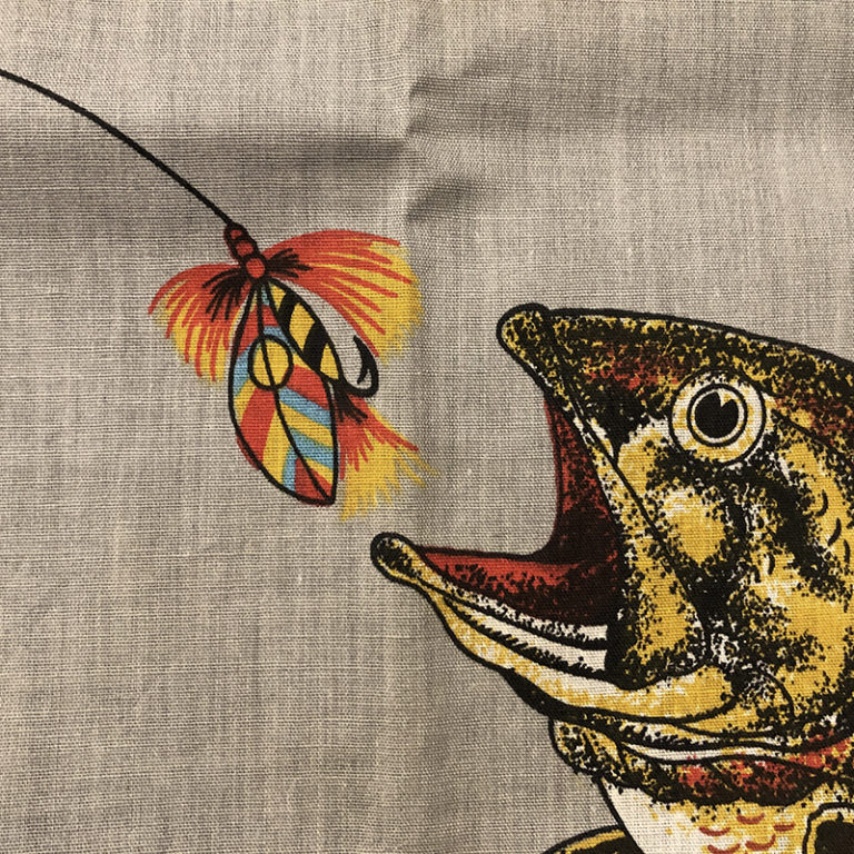 Vintage Fly Rod & Game Fish Bite Pattern Bandana ビンテージ フライロッド ゲームフィッシュ ...