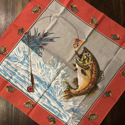 Vintage Fly Rod & Game Fish Bite Pattern Bandana ビンテージ フライロッド ゲームフィッシュ ...